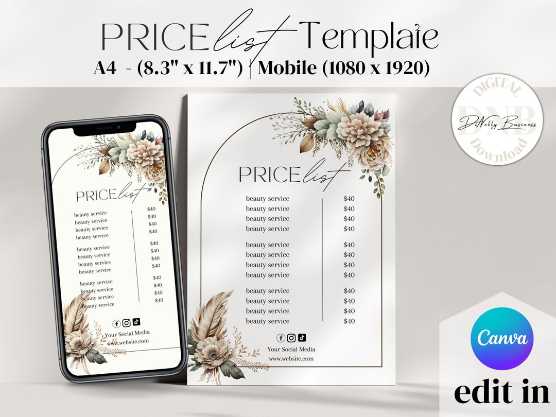 Boho Pampas Grass Price List, Instagram Story Price List, Salon Price ...