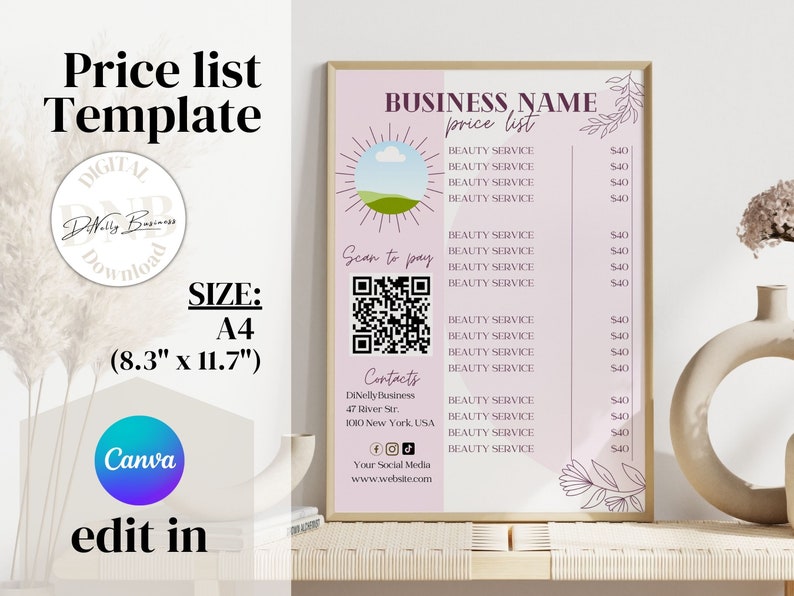 Editable Pink Price List Template for Small Business, Pricing Sheet ...