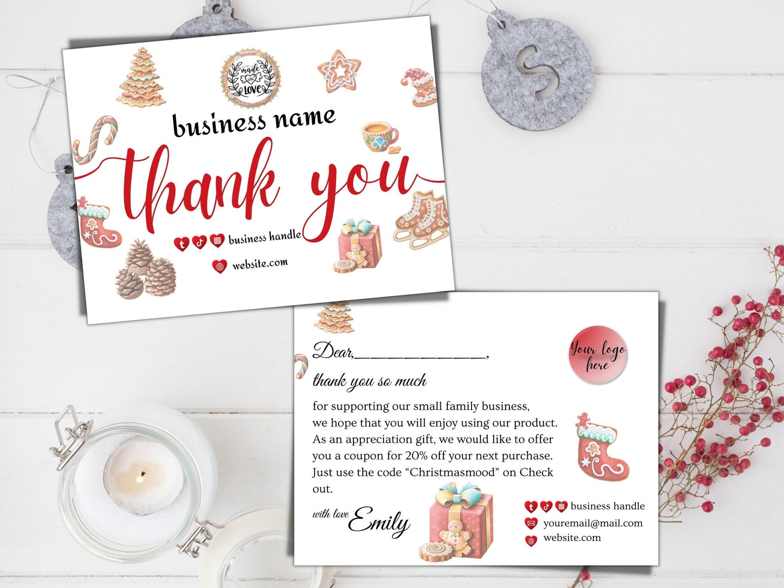 Christmas Order Inserts, Brand Packaging Insert Templates, Christmas ...