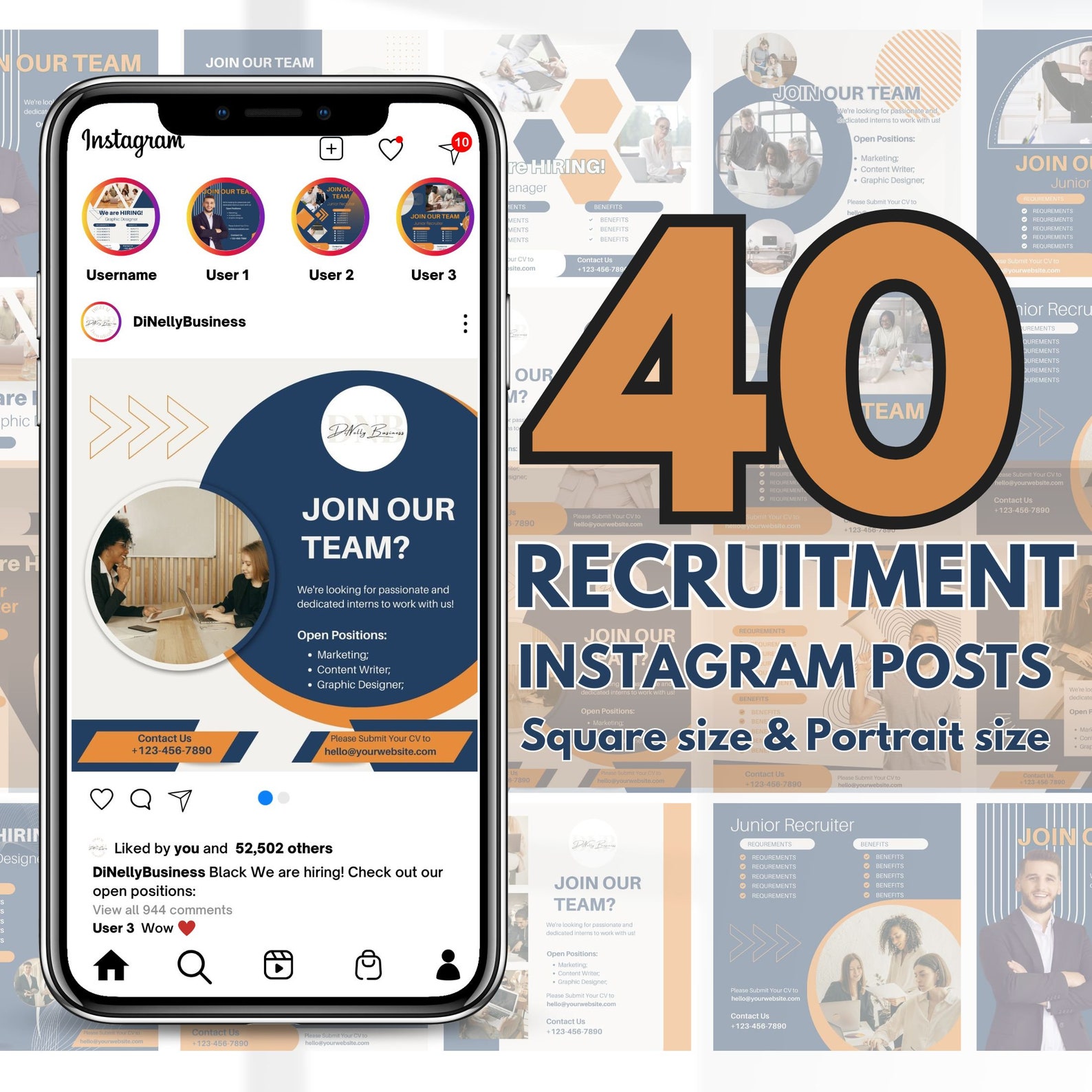 40 Recruitment Instagram Post Templates | Job Offers Instagram Posts ...