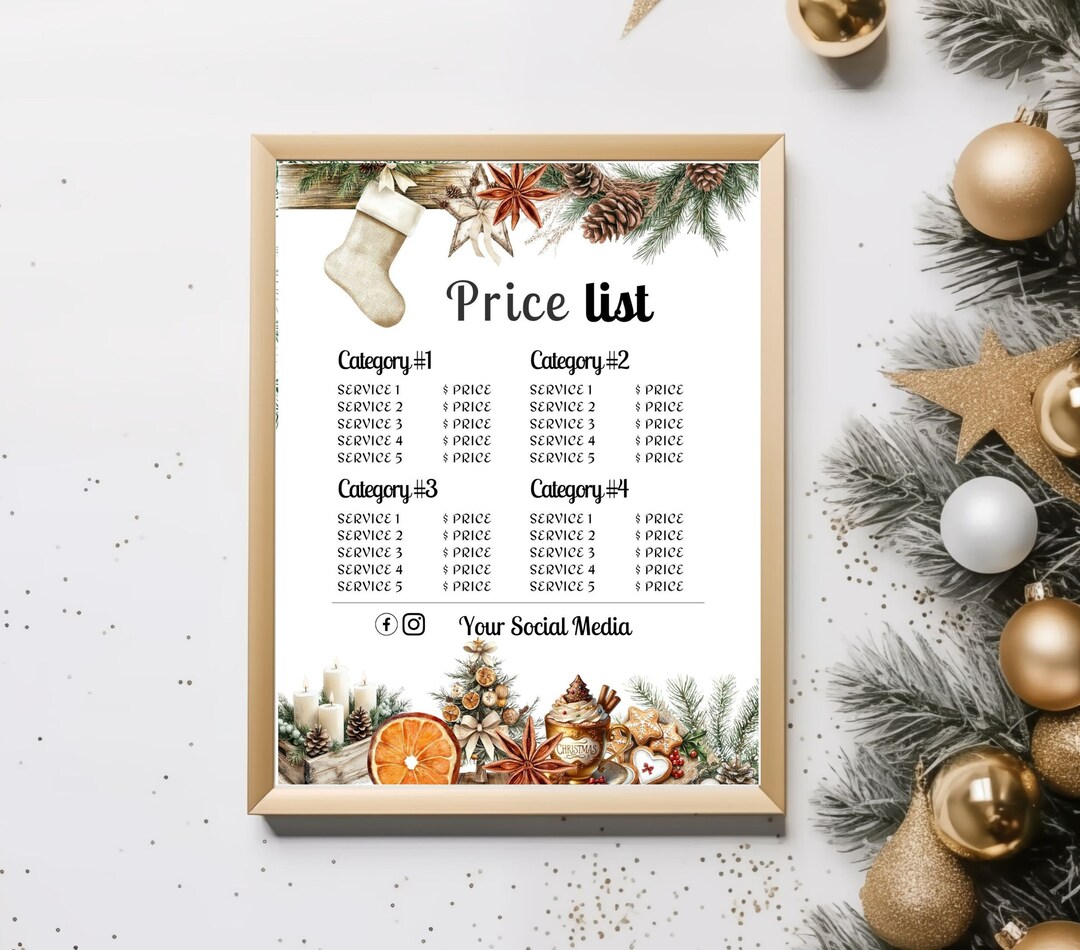 Rustic Boho Christmas Price List, Editable Retro Price List Template ...