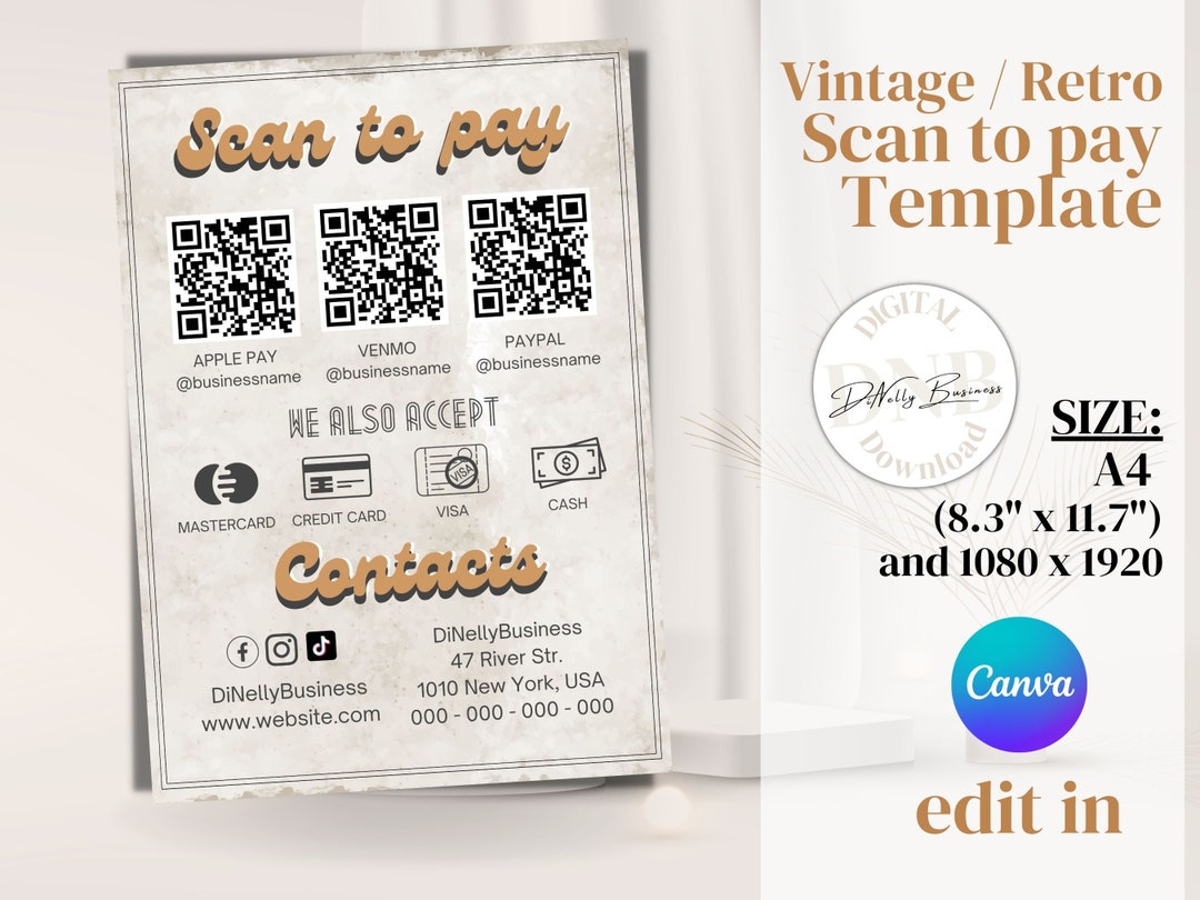 Vintage Scan to Pay Canva Template, Editable QR Scan to Pay Canva ...
