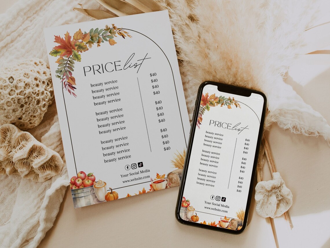 Autumn Price List and Scan to Pay Template, Fall Templates, EDITABLE ...