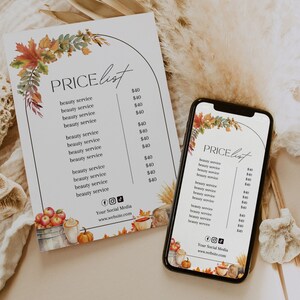 Autumn Price List and Scan to Pay Template, Fall Templates, EDITABLE ...