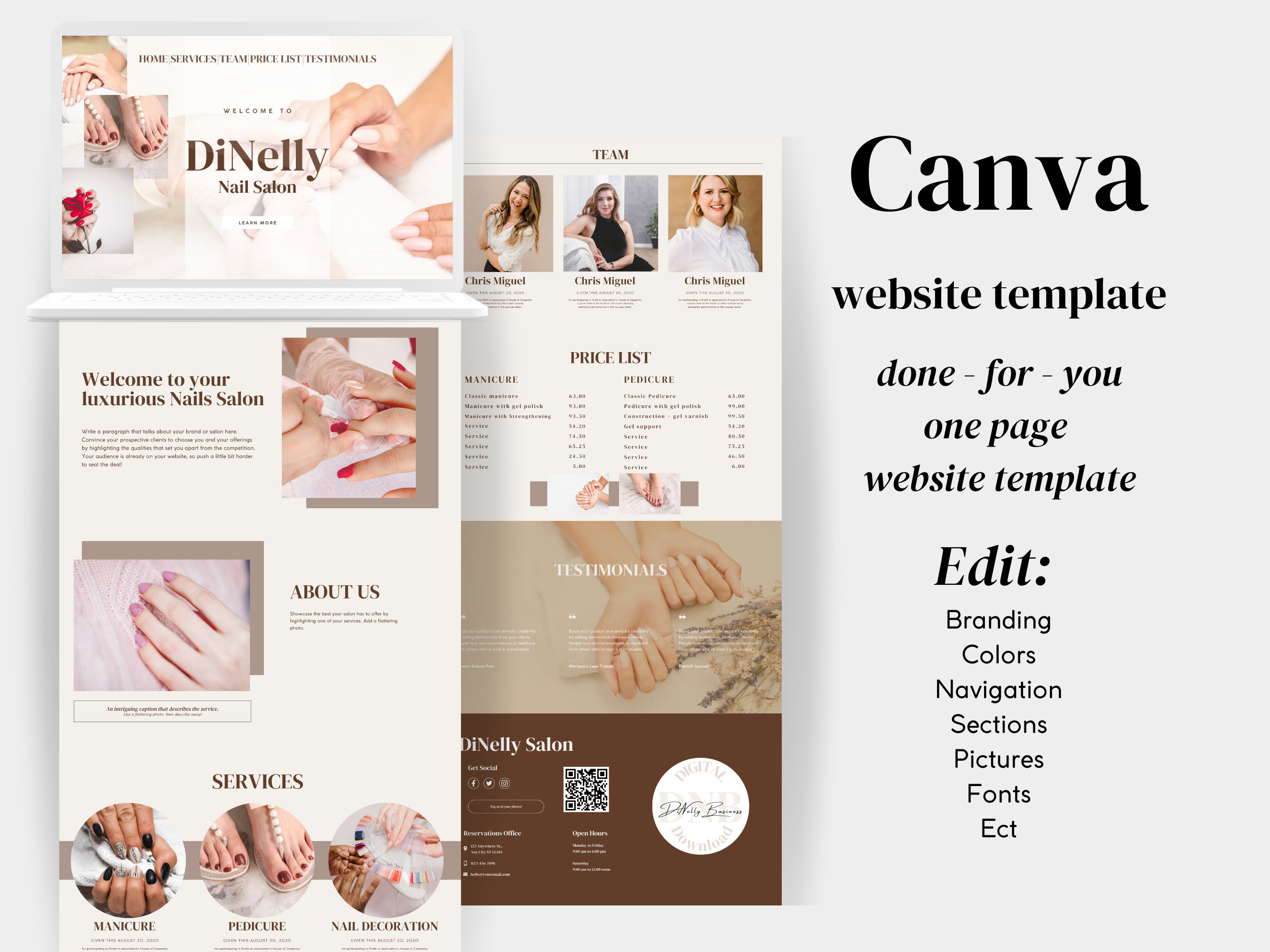 Nail Salon Website Canva Template, Canva Website Design for Small ...