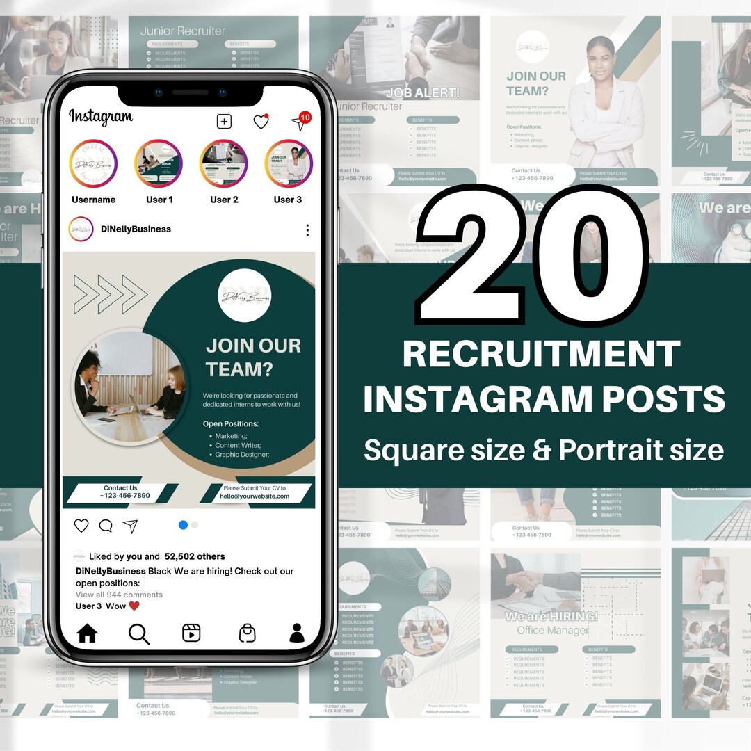 Recruitment Instagram Post Templates - Canva | We Are Hiring Posts | HR ...