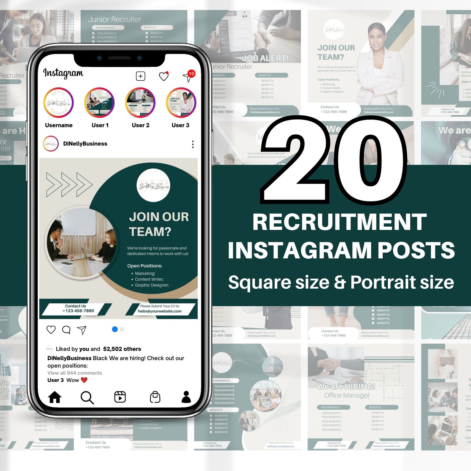 Recruitment Instagram Post Templates - Canva | We Are Hiring Posts | HR ...