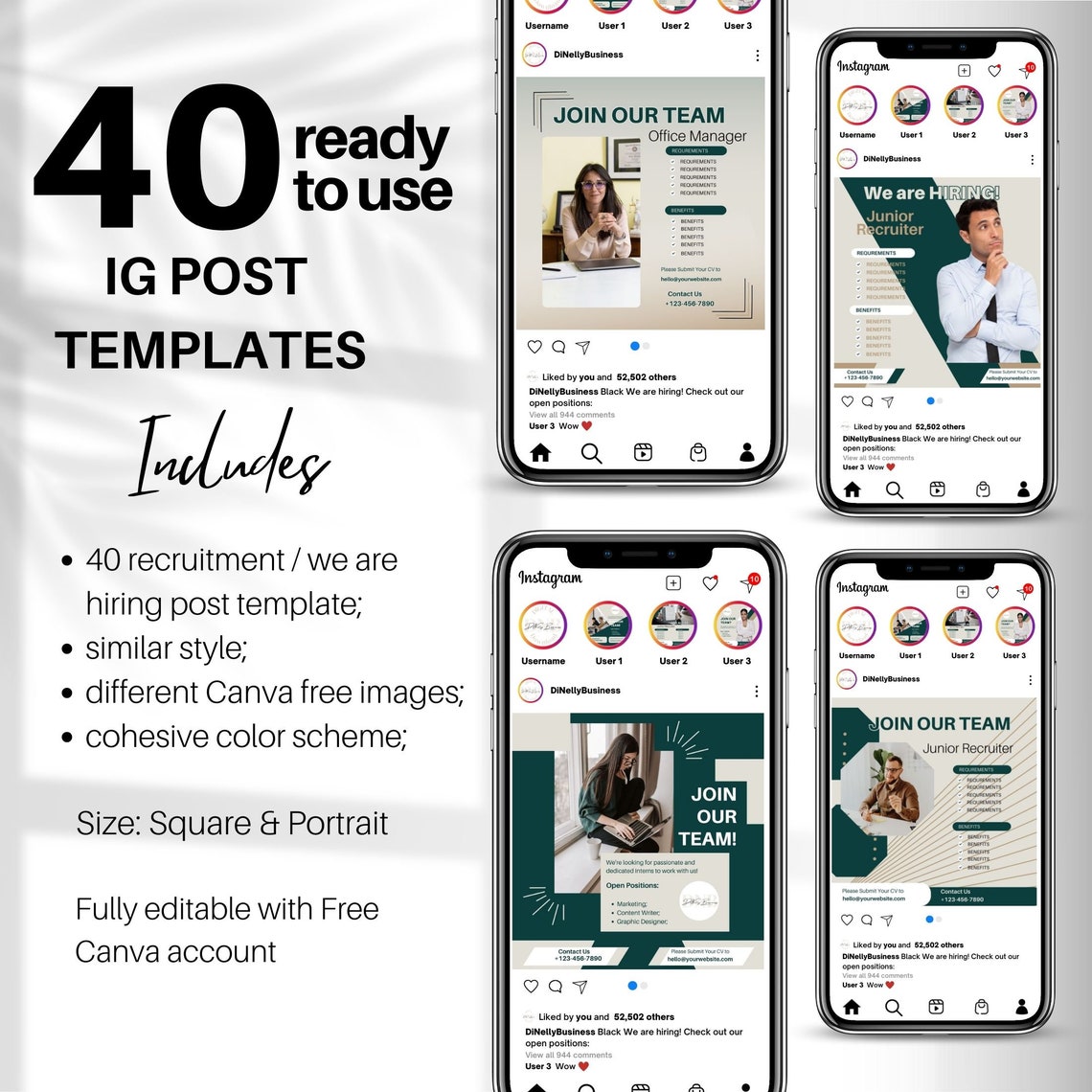 40 Recruitment Instagram Post Templates | Job Offers Instagram Posts ...