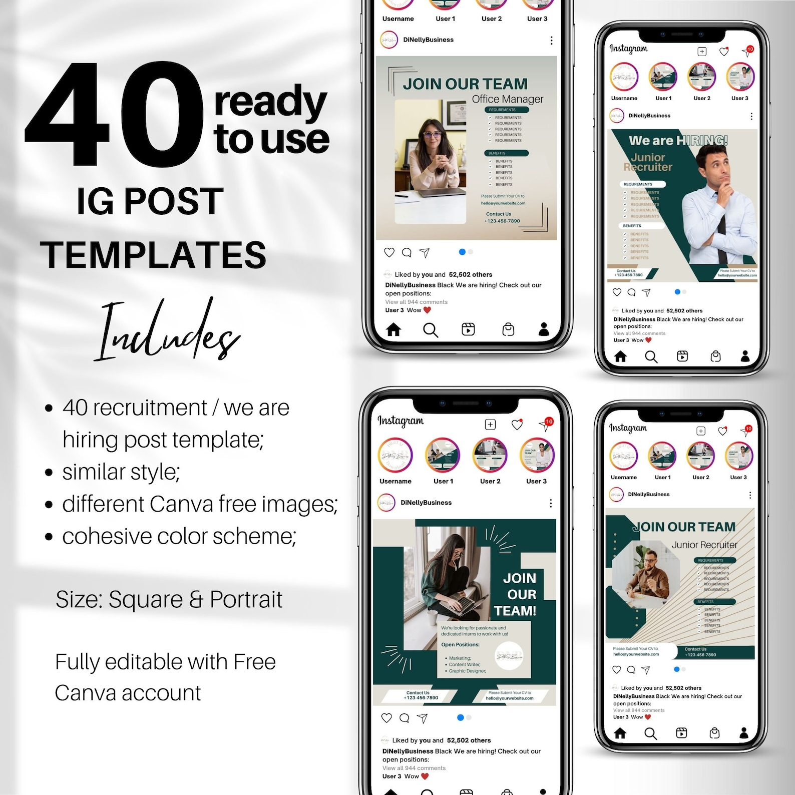 40 Recruitment Instagram Post Templates | Job Offers Instagram Posts ...