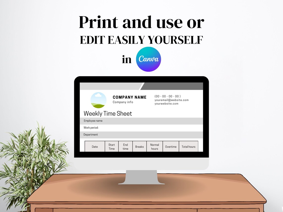 Printable Employee Time Sheet, Weekly Time Tracker, Working Hours ...