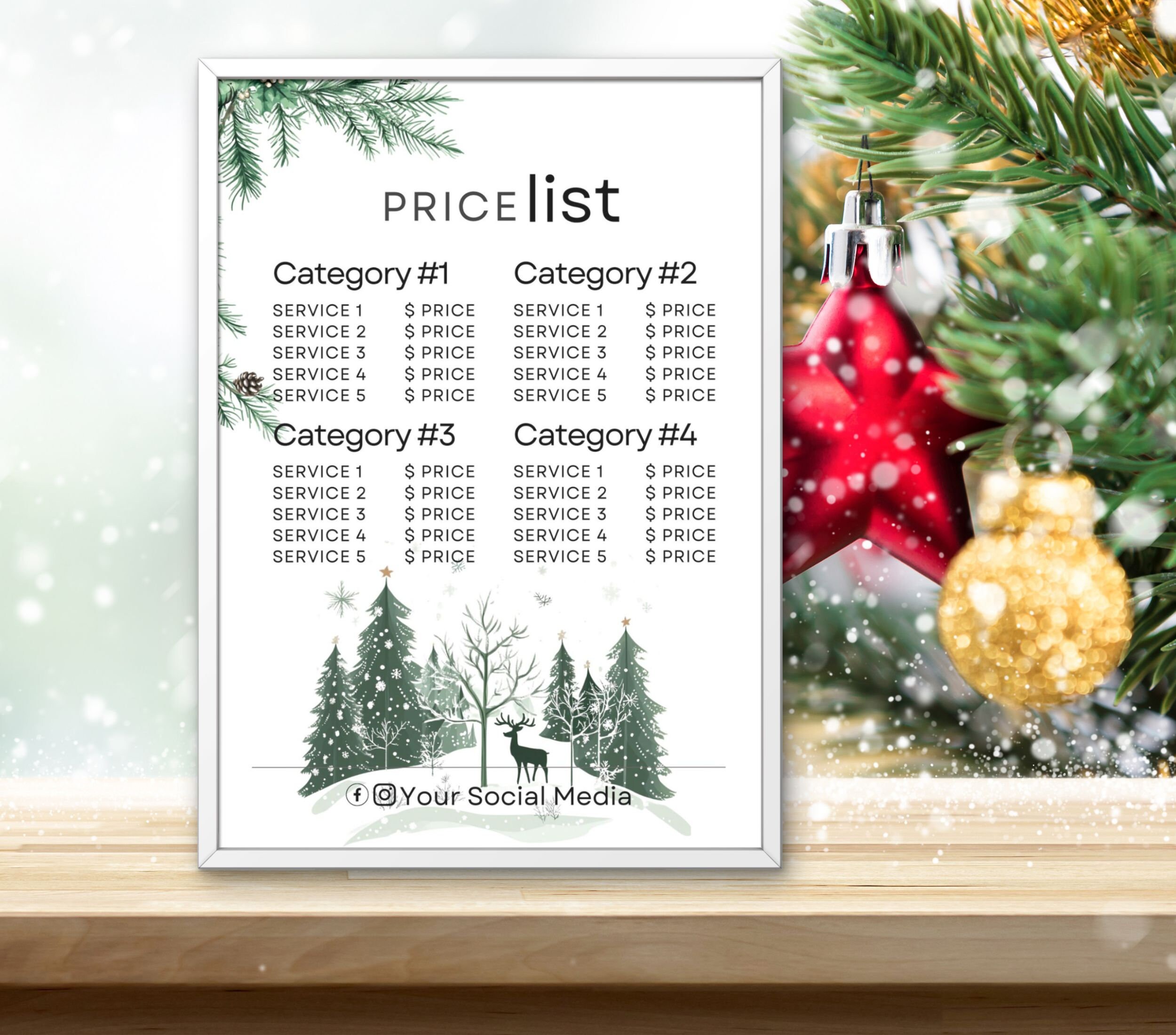 Rustic Boho Christmas Price List, Editable Retro Price List Template ...