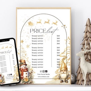 Christmas Price List Template Editable, Spa and Salon Price List ...