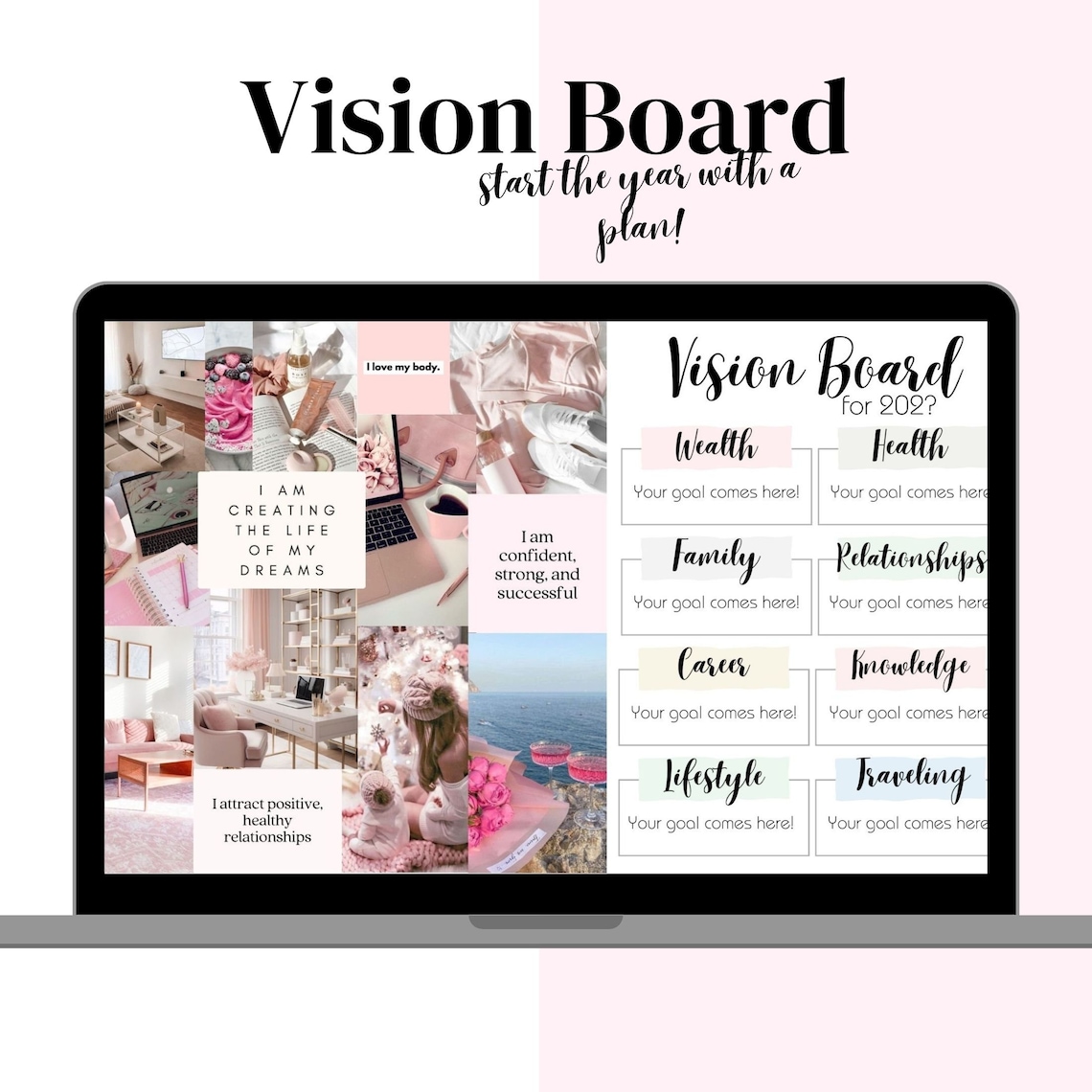 Editable Digital Vision Board Template, Wallpaper Vision Board ...