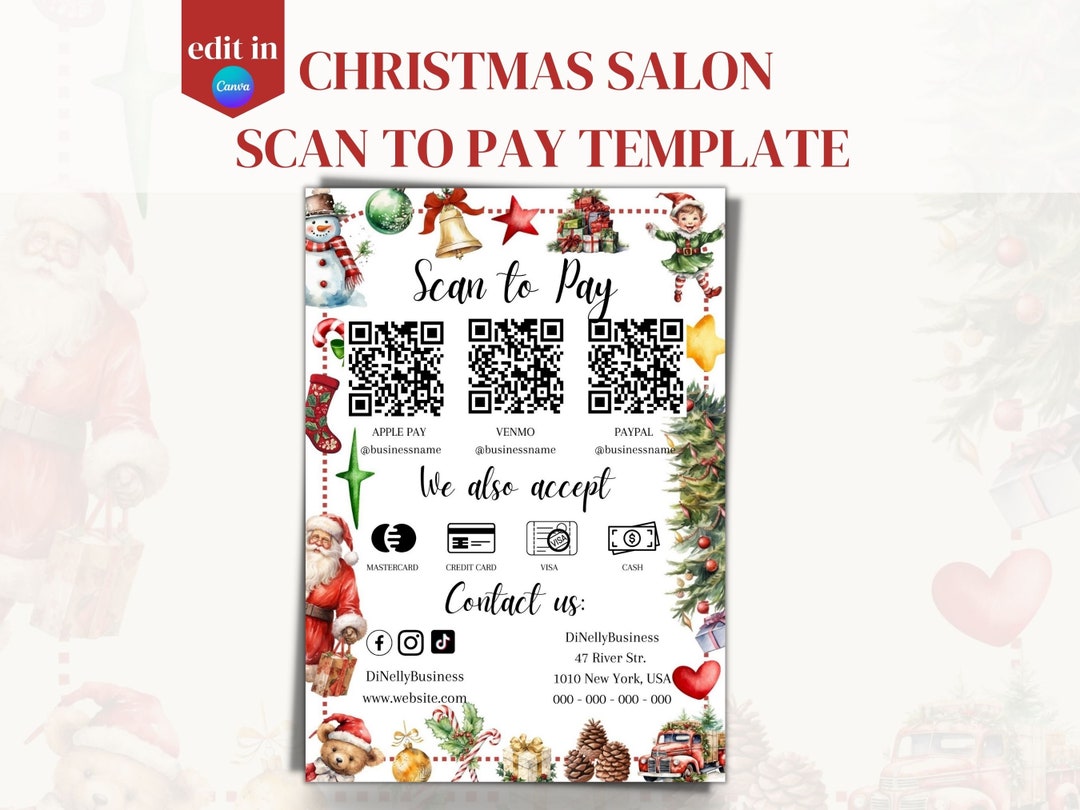 Christmas Scan to Pay Canva Template, Editable QR Scan to Pay Canva ...