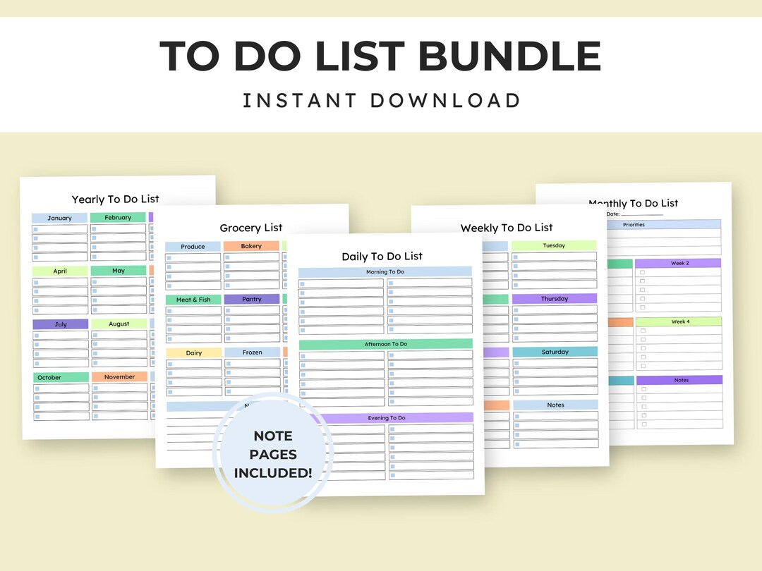 Printable To-do List Bundle: Weekly, Yearly, Grocery Lists (PDF ...