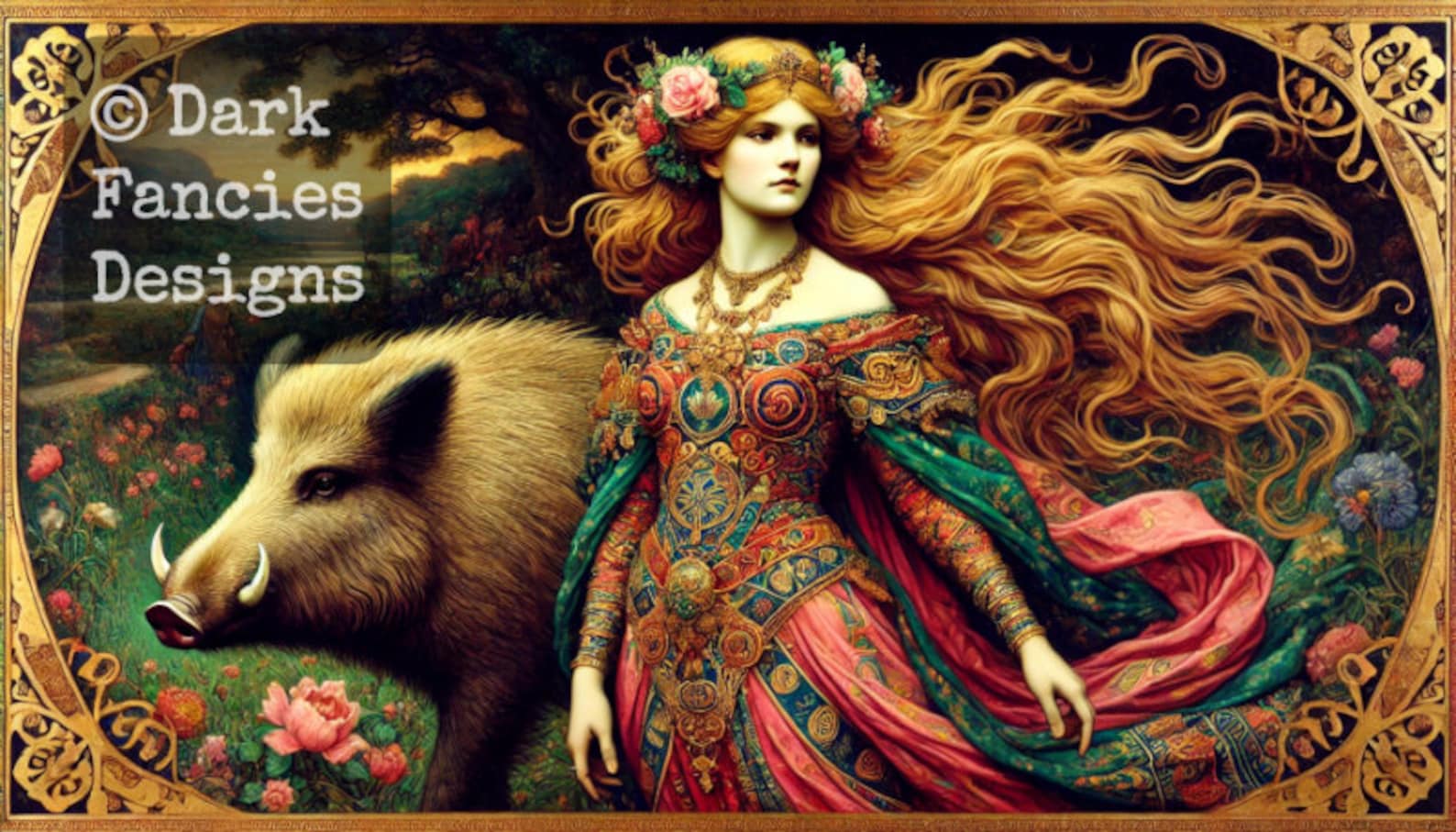 Norse Goddess FREYA and Her Boar HILDISVINI High Resolution Digital Art ...