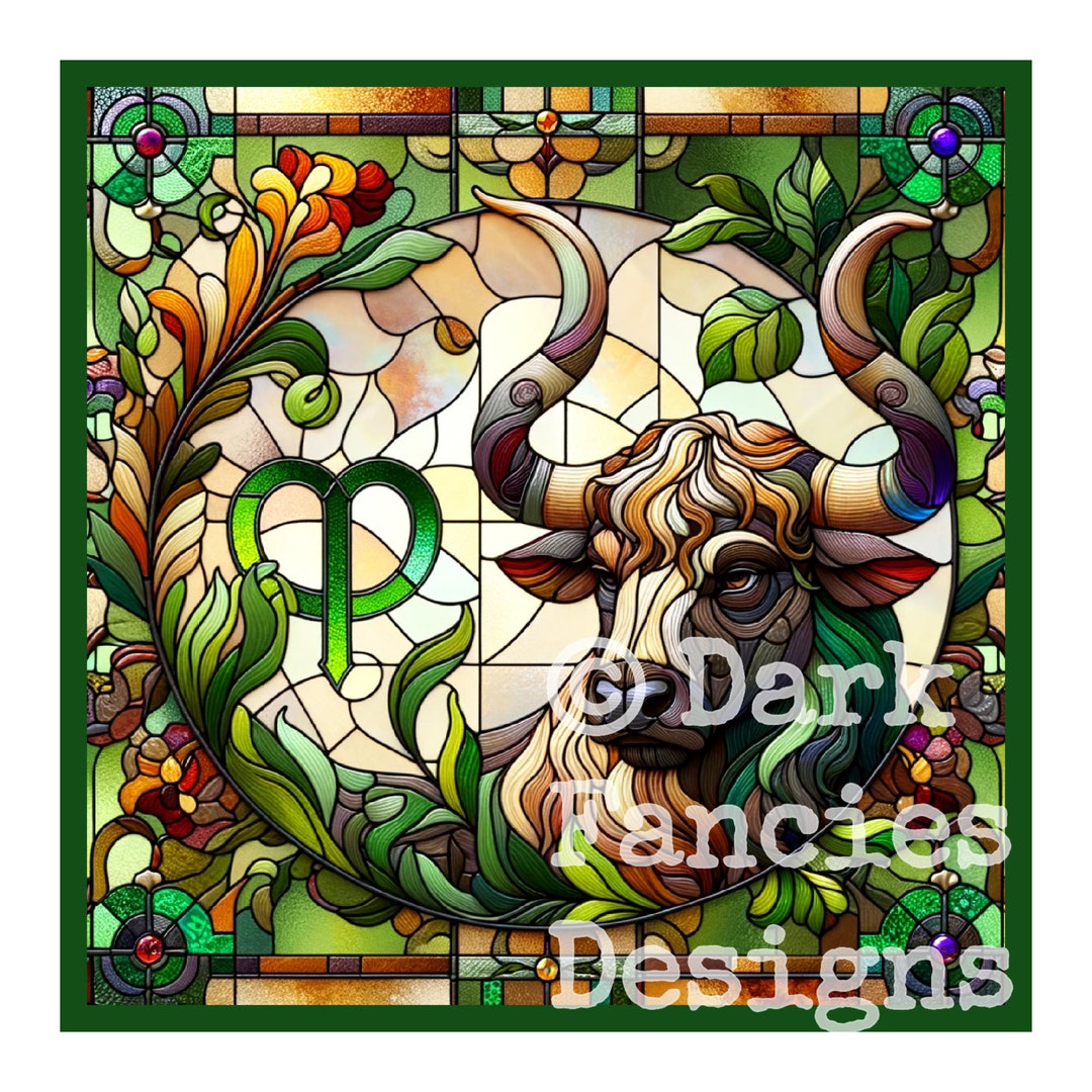 Beautiful Stained Glass TAURUS Zodiac Sign Digital Art High Resolution ...
