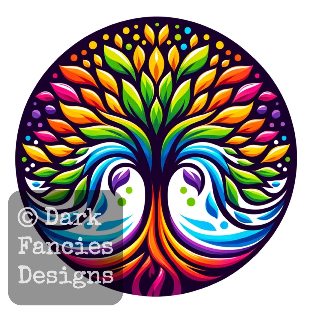 Bright Beautiful RAINBOW Leaves TREE of Life Digital Art Yggdrasil High ...