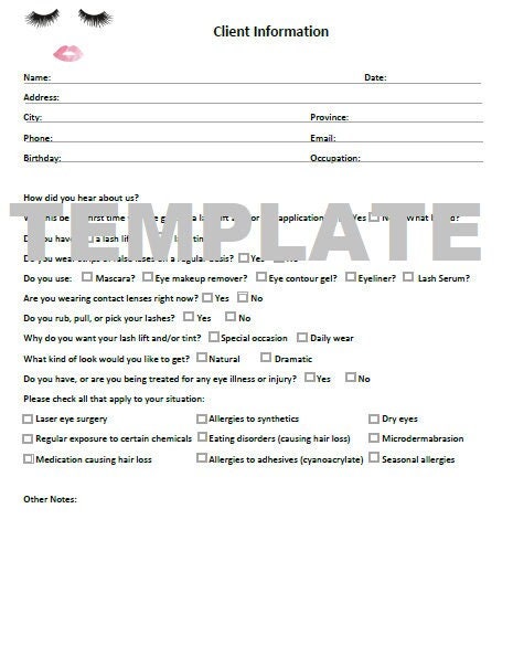 Lash Technician - Client Intake Form (lift and Tint) - Etsy
