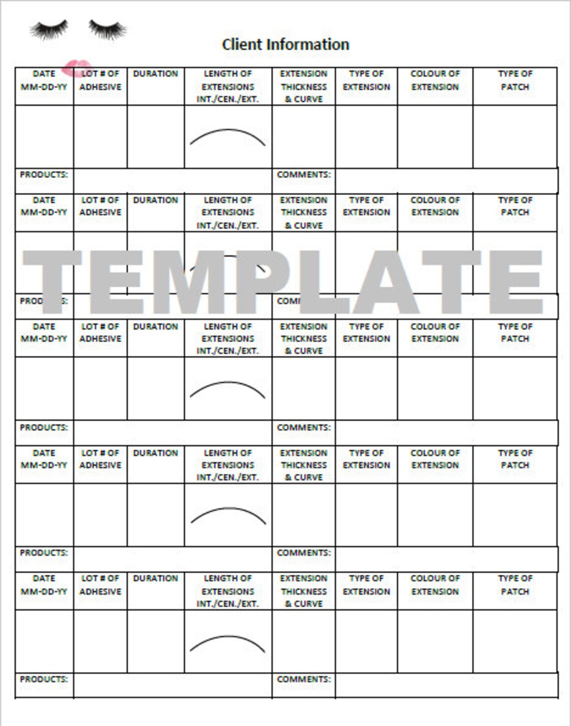 Lash Technician - Client Intake Form (eyelash Extensions) - Etsy