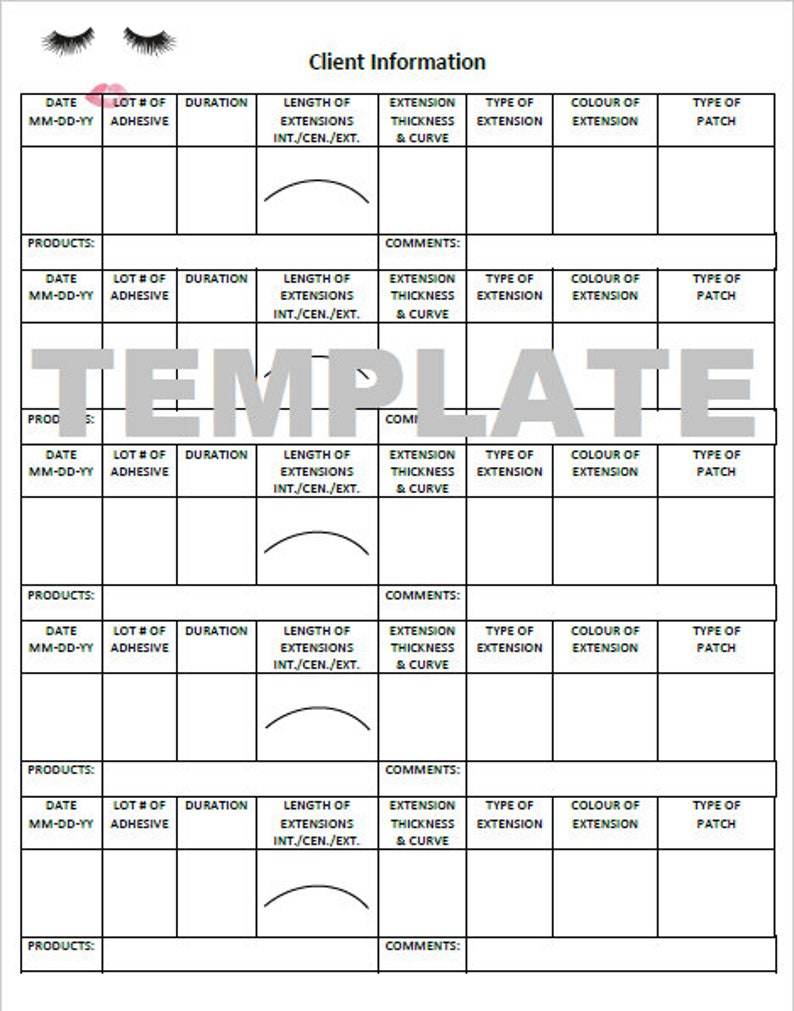 Lash Technician - Client Intake Form (eyelash Extensions) - Etsy