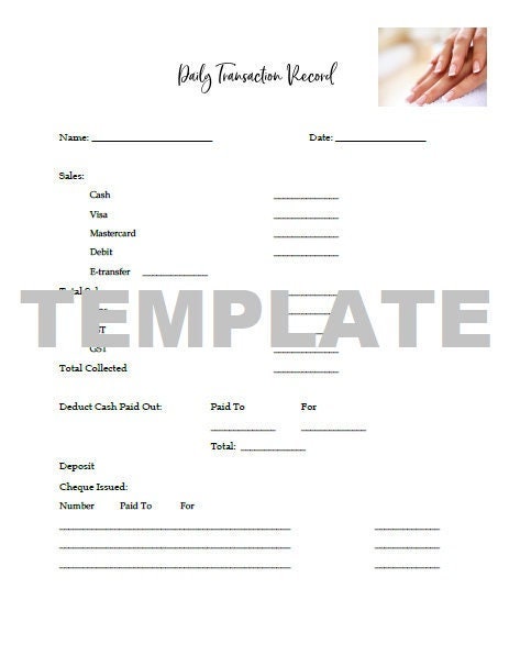 Daily Transaction Record Template for Nail Technicians - Etsy