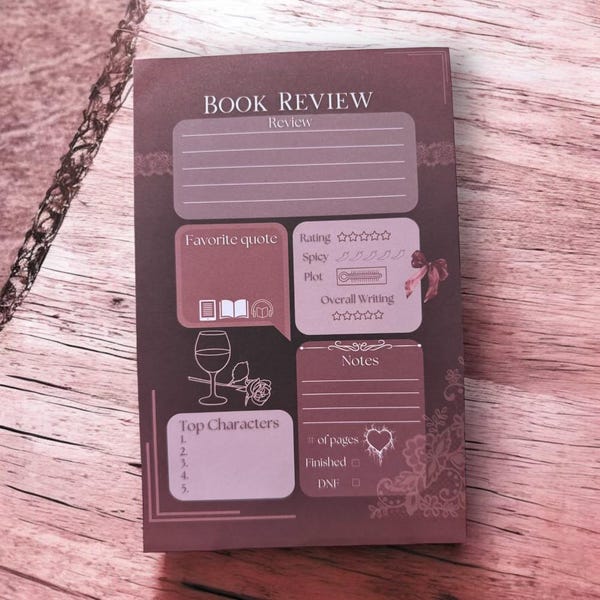 Dark Romance/fantasy Book Review Notepad, Book Review Notepad, Bookworm Gift, Bookish Gift, Book ...