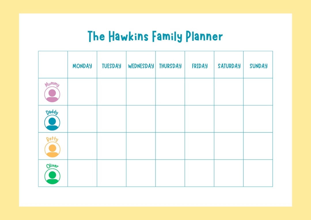 Personalised Weekly Family Planner Printable, Family Schedule, Instant ...