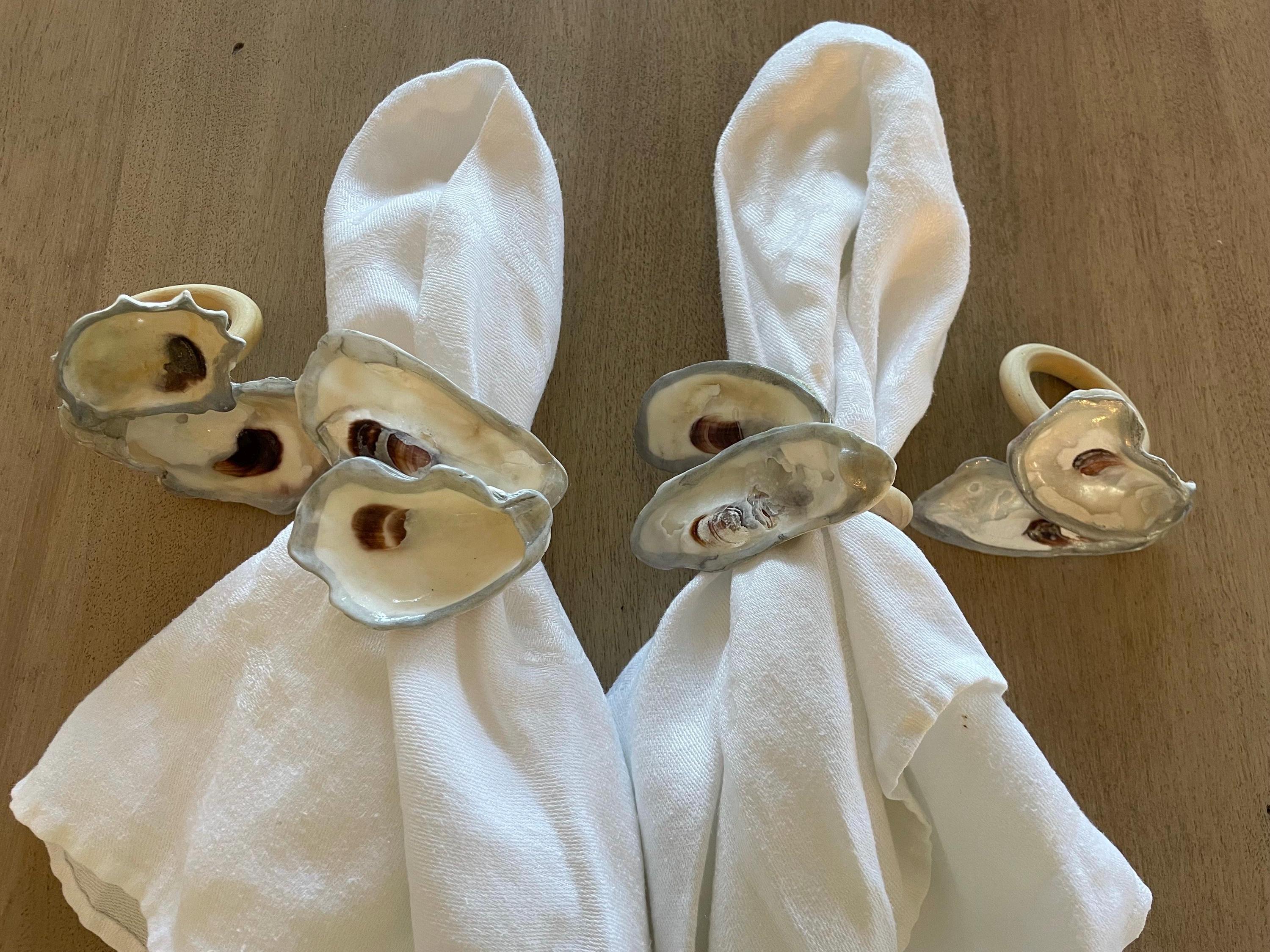 Double Oyster Shell Napkin Rings - Silver Trimmed (set of 4) - Etsy