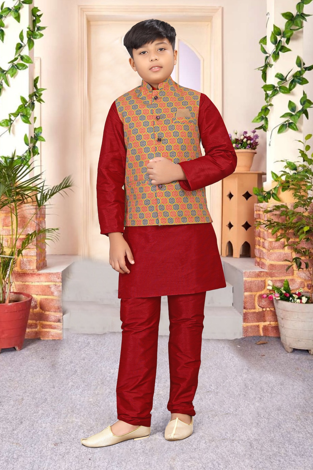 New Heavy and Stylish Silk Boys Kurta and Pyjama With Koti Thread Work ...