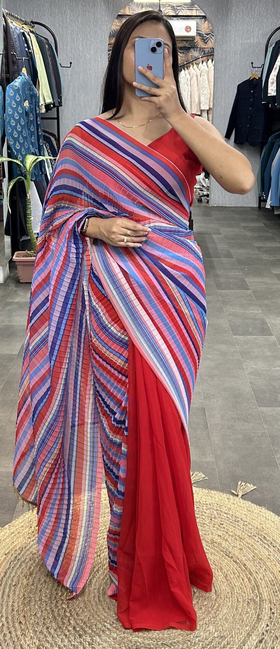 Bollywood Pleated Malti Color Saree Georgette Work and Heavy Digital ...