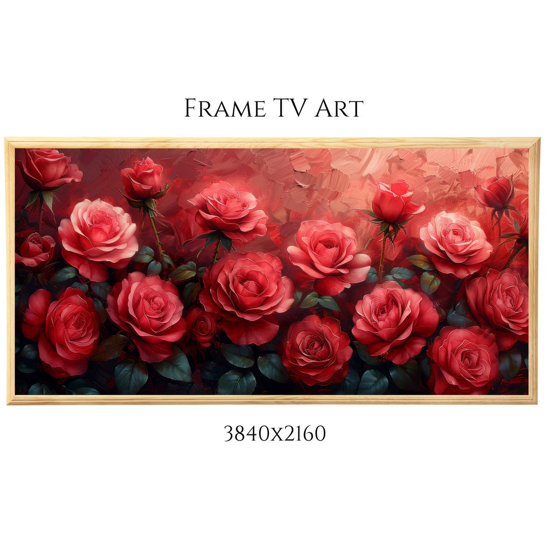 Red Pink Roses Frame Tv Art, Floral Frame Tv, Frame TV Roses, Samsung ...