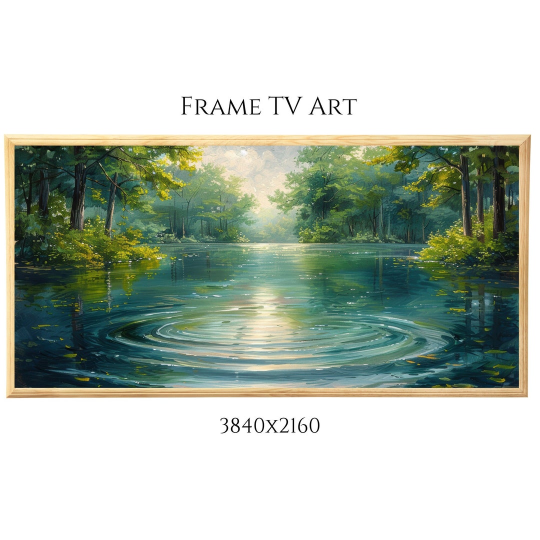 Frame Tv Lake Surrounded by Lush Greenery, Forest Lake Frame TV Art ...