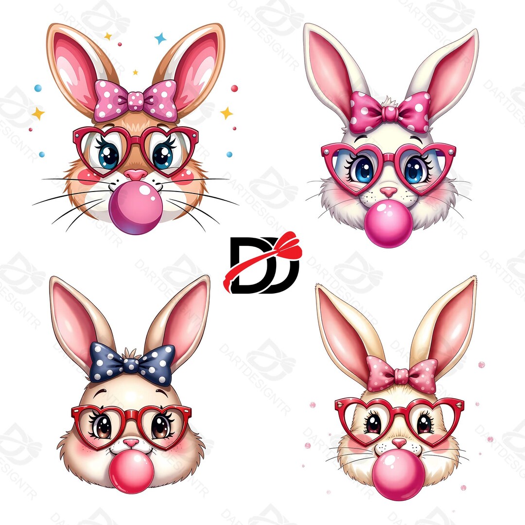 Cute Bunny Clipart Set, Girly Rabbit PNG, Kawaii Animal Graphics ...
