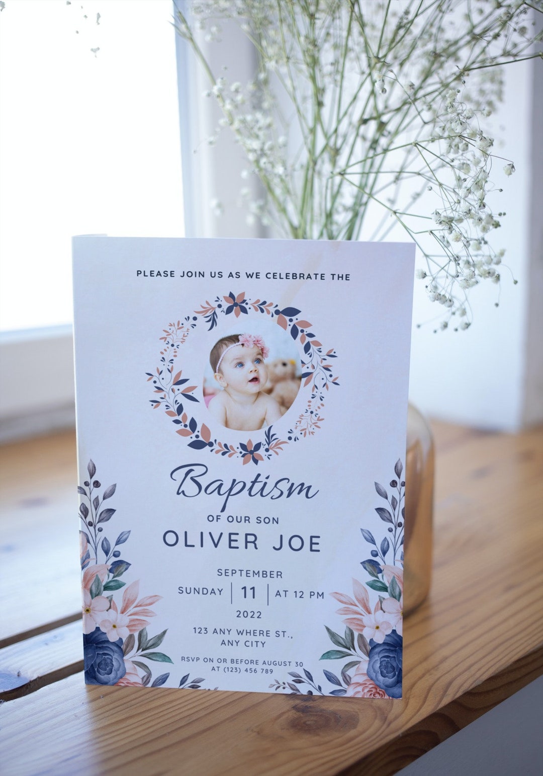 Editable Baptism Invitation Template, Christening Invitation Printable ...
