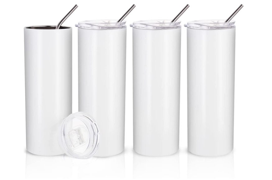 SUBLIMATION SKINNY TUMBLERS White Stainless Steel Mug W/ Lid 20oz, Go ...