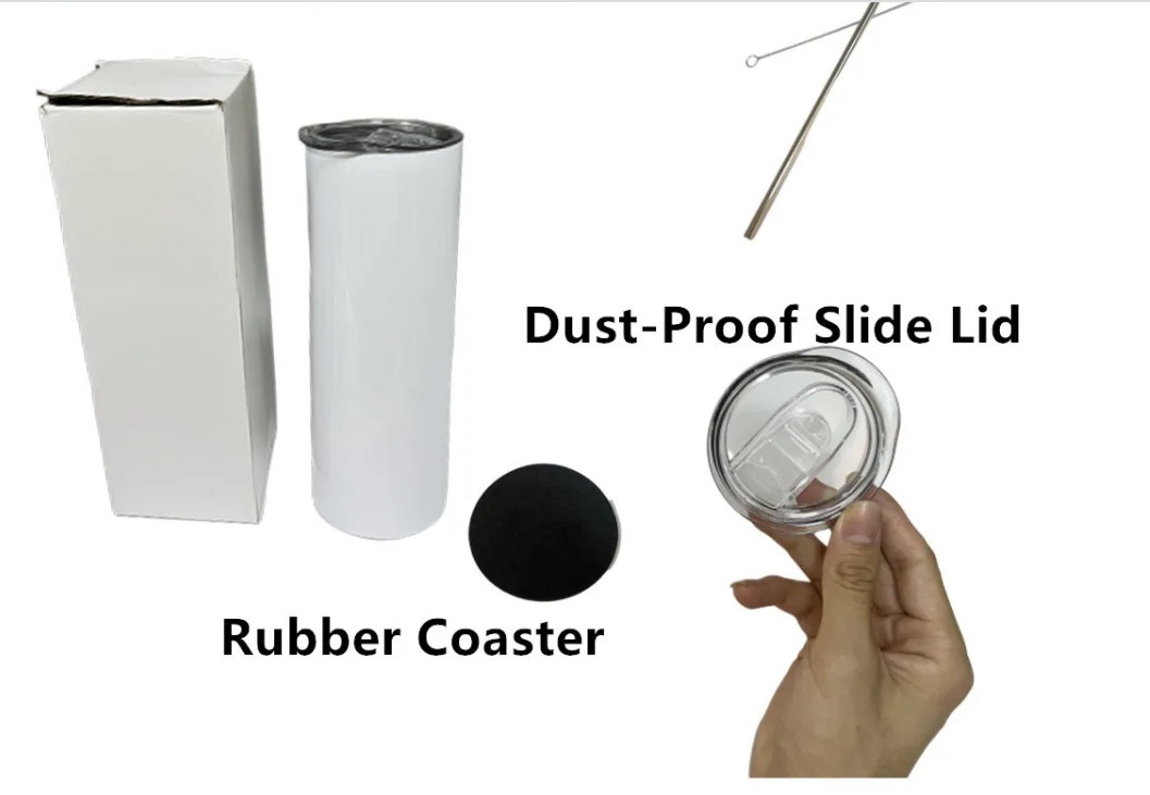 SUBLIMATION SKINNY TUMBLERS White Stainless Steel Mug W/ Lid 20oz, Go ...