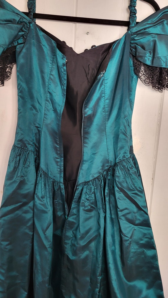 1990s Vintage Alfred Angelo Teal Tafita & Lace Off Sh… - Gem