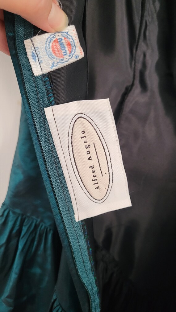 1990s Vintage Alfred Angelo Teal Tafita & Lace Off Sh… - Gem