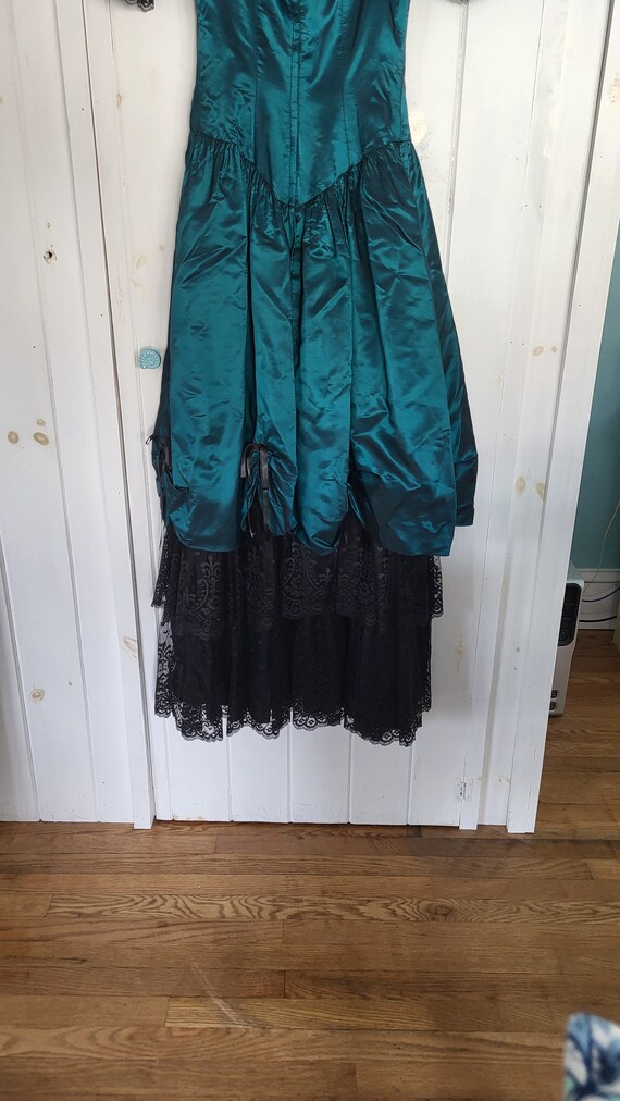1990s Vintage Alfred Angelo Teal Tafita & Lace Off Sh… - Gem