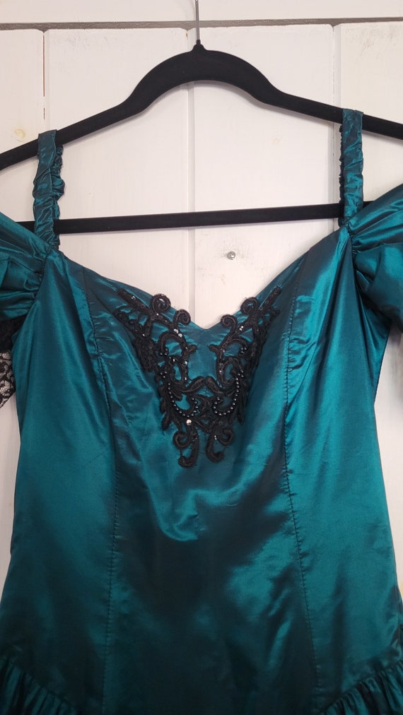1990s Vintage Alfred Angelo Teal Tafita & Lace Off Sh… - Gem