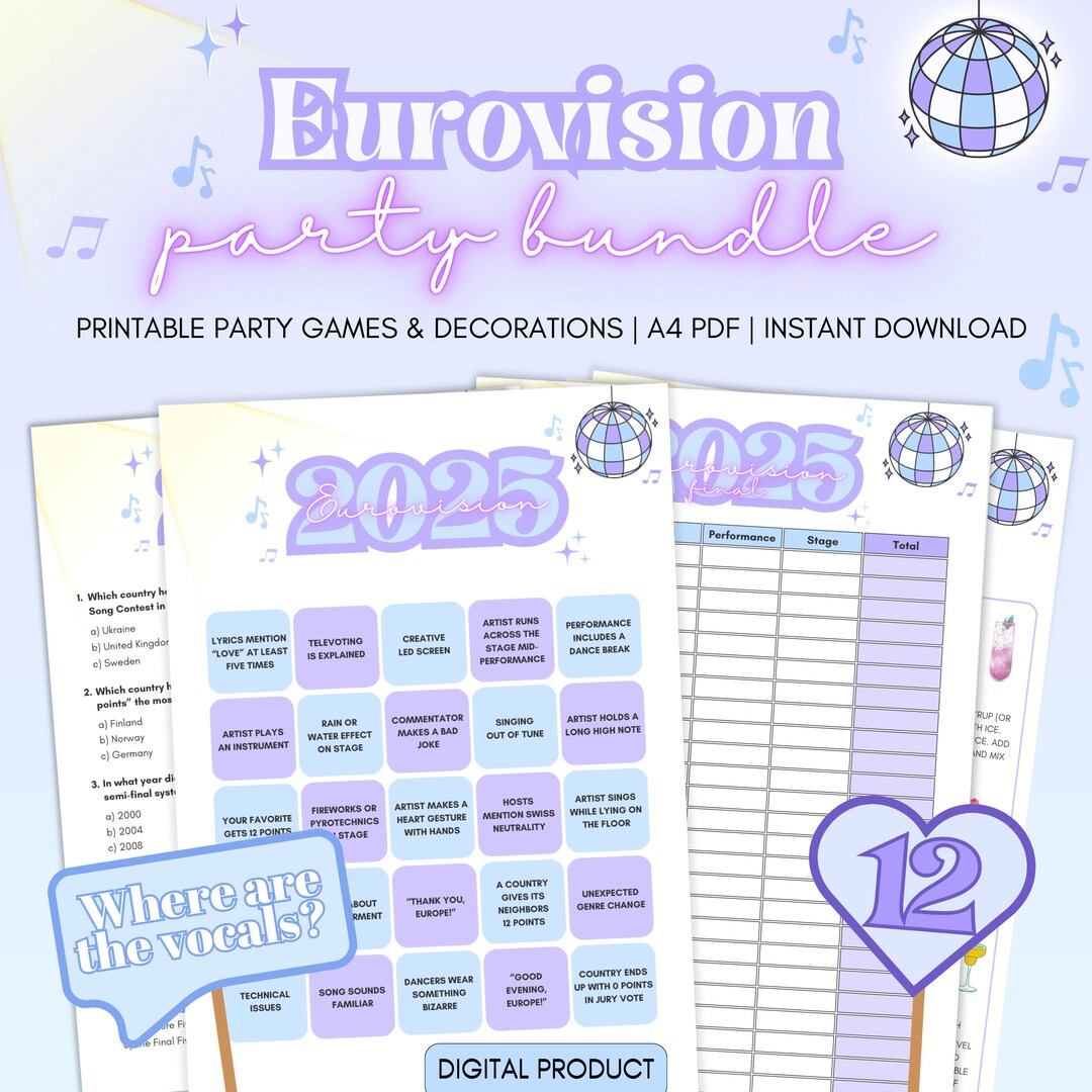 Printable Eurovision 2025 Party Bundle - Updated 2025 Version ...