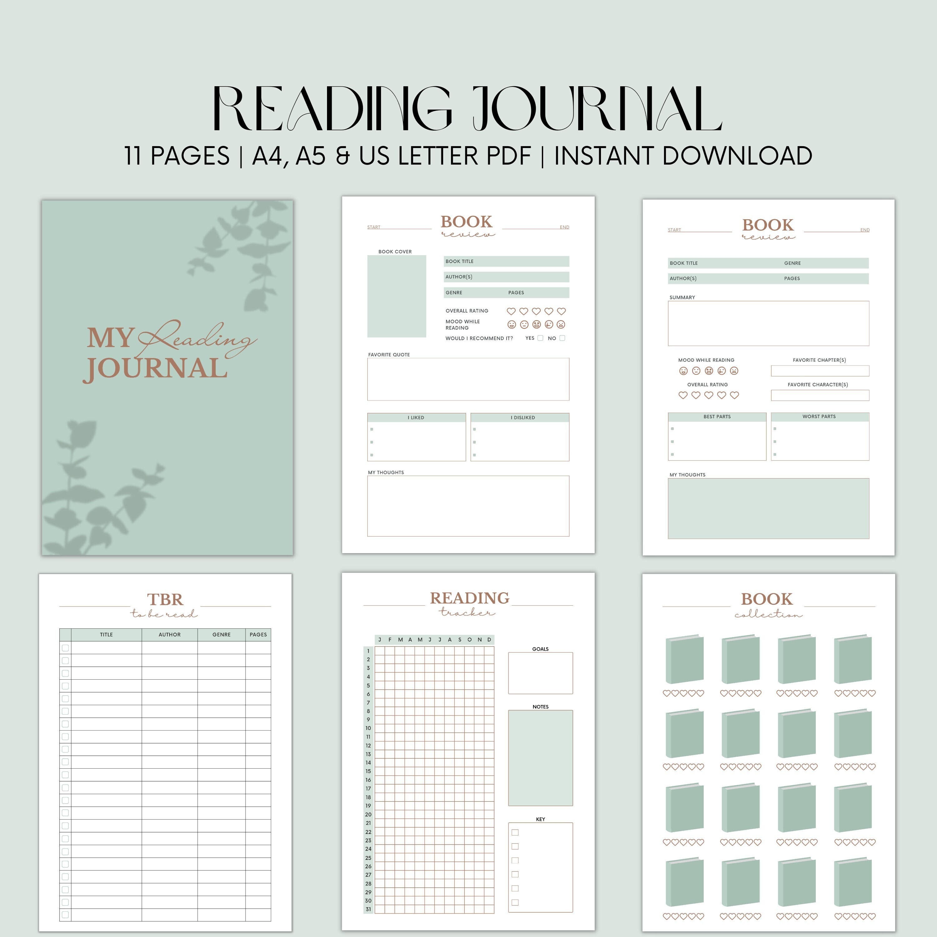 Digital Reading Journal Printable Reading Journal Instant Download Book ...