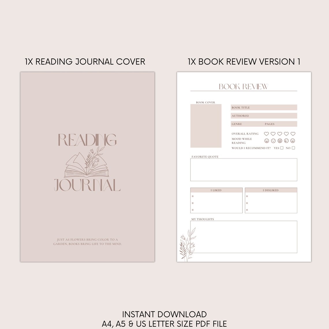 Digital Reading Journal Printable Reading Journal Instant Download Book ...