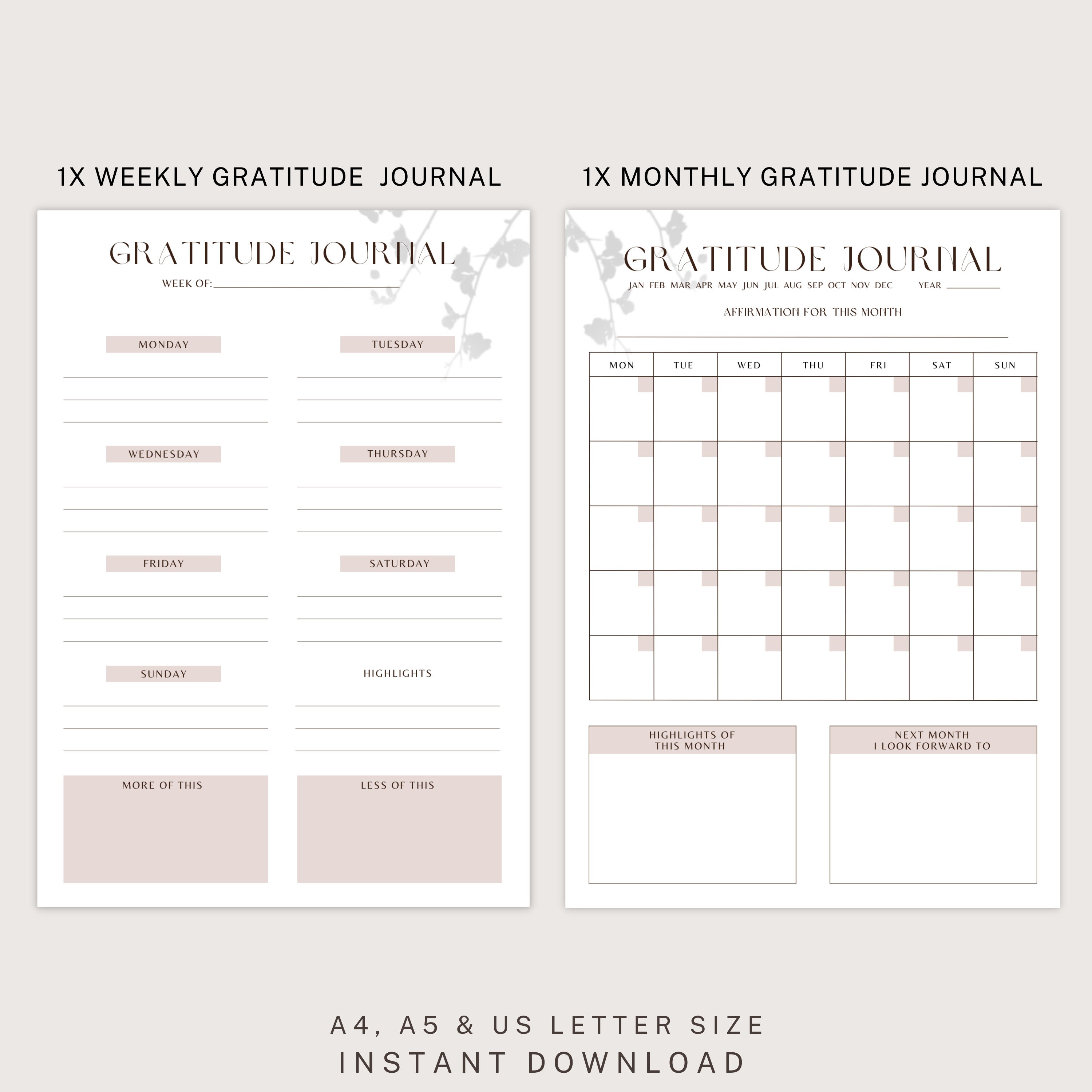 Printable Gratitude Journal - Digital Gratitude - Daily Gratitude ...