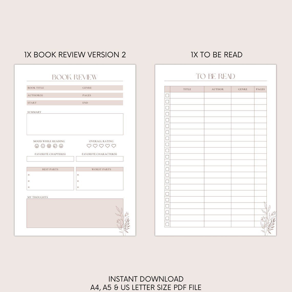 Digital Reading Journal Printable Reading Journal Instant Download Book ...