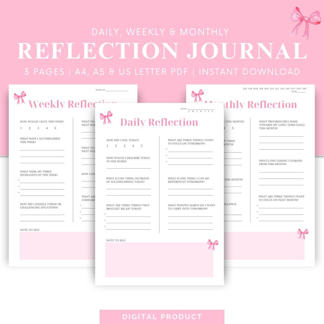 Printable Daily Reflection Journal | Weekly Reflection | Monthly ...