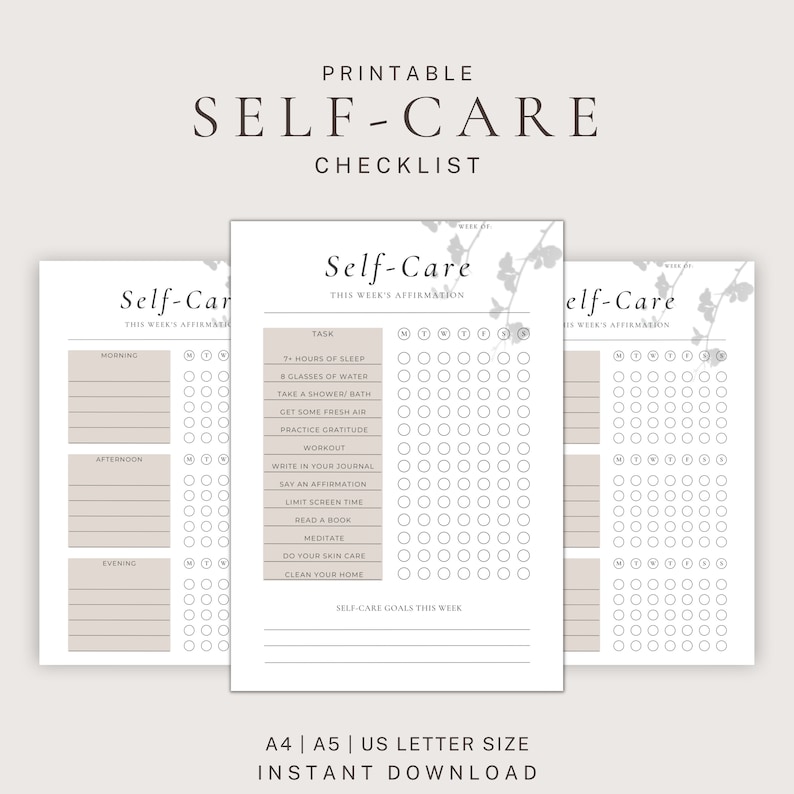 Printable Self-care Checklist: Daily Tracker (PDF Download) - Etsy