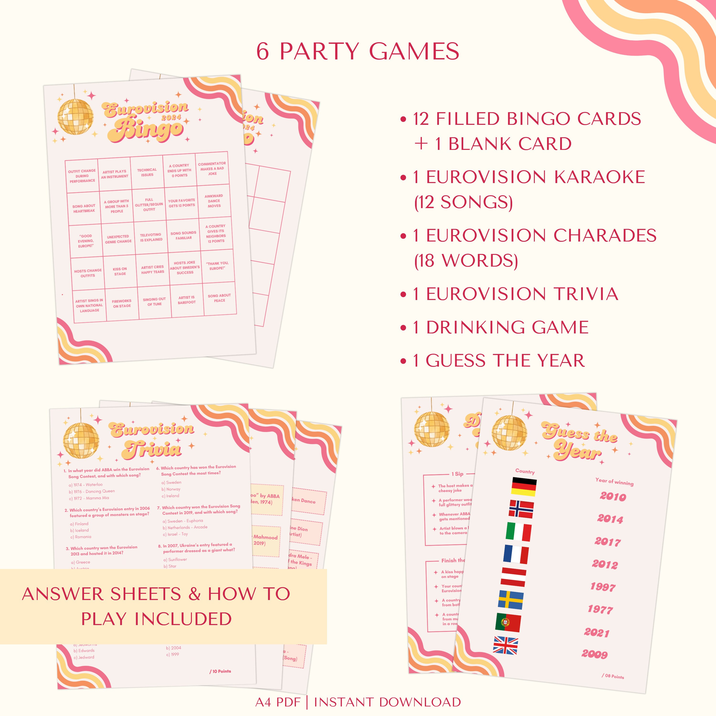 Printable Eurovision 2024 Party Bundle Eurovision Party Games ...