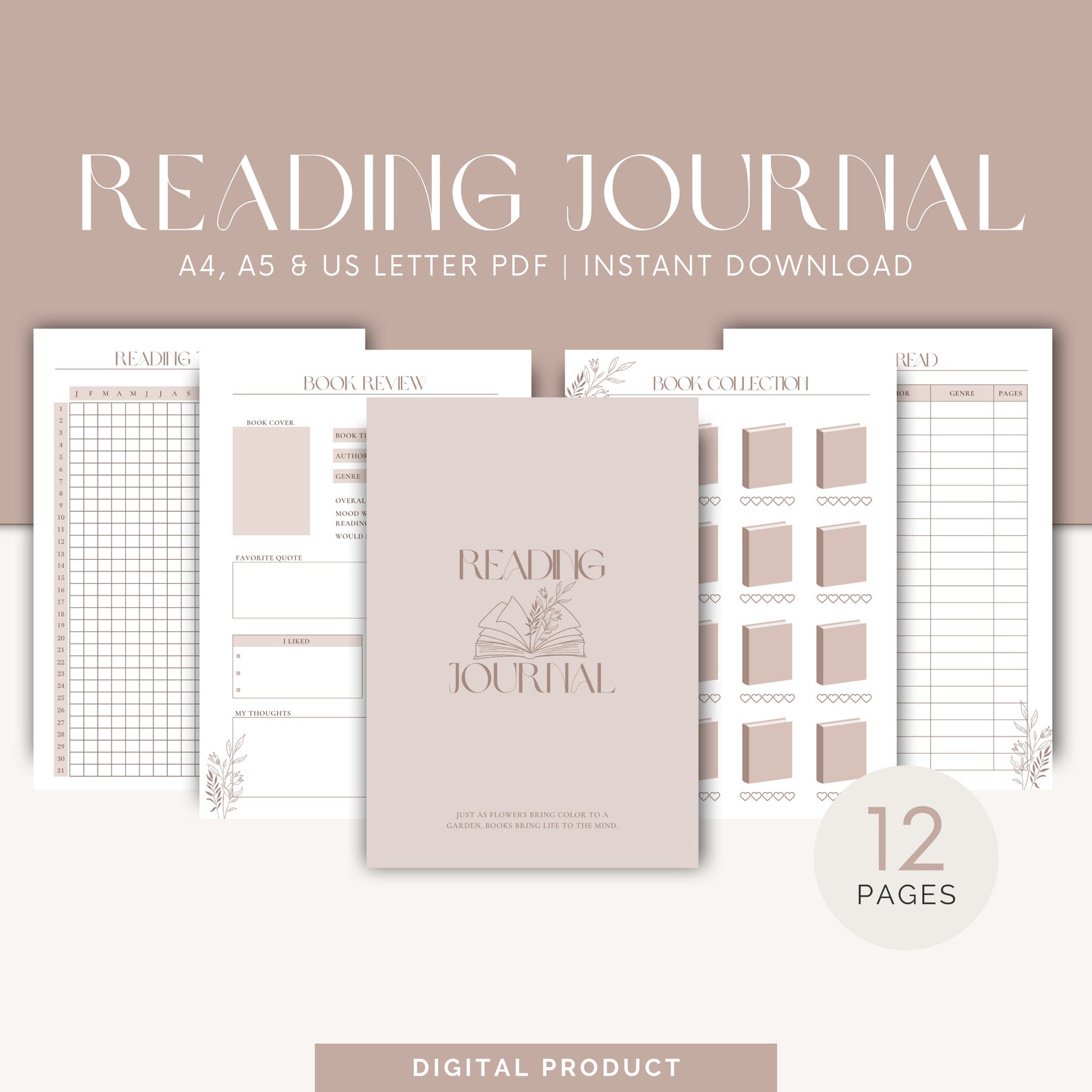Digital Reading Journal | Printable Reading Journal | Book Journal ...